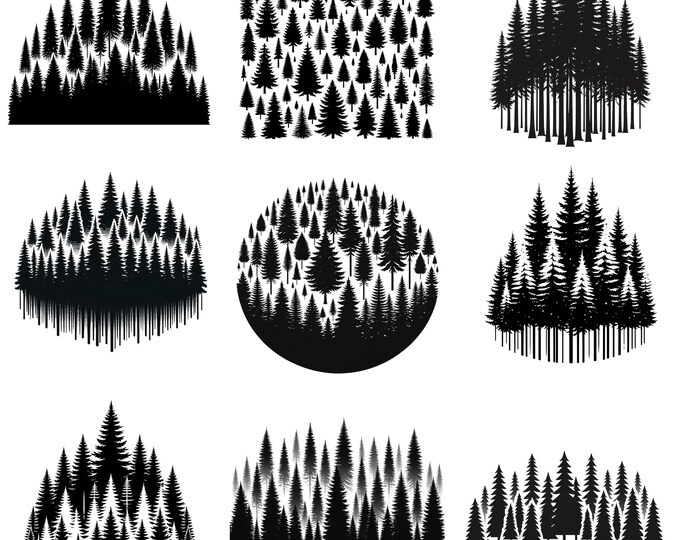 Paquete SVG de silueta de árbol Paquete de vectores de bosque Árboles ...