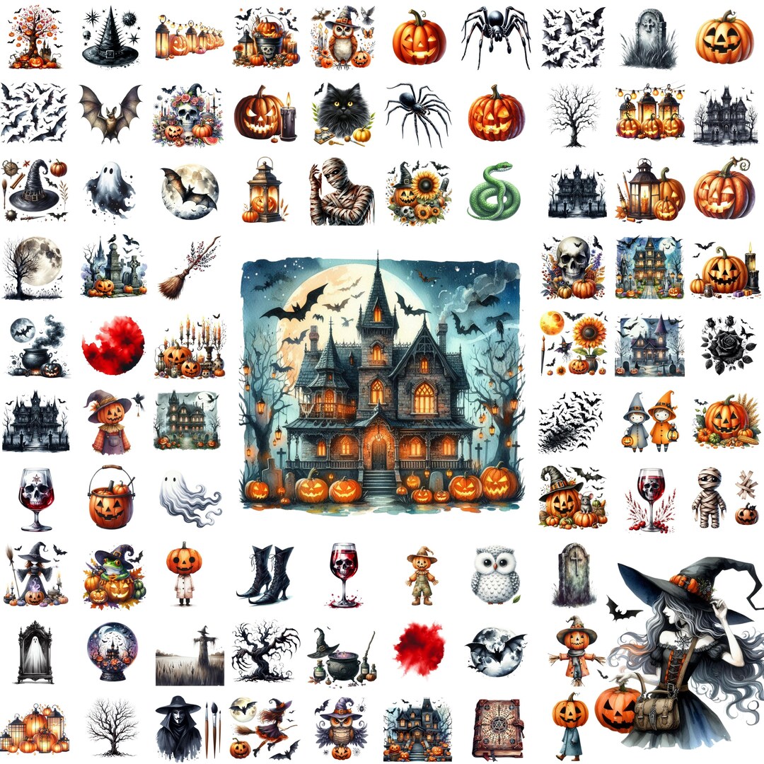 Halloween Clipart Bundle, Cute Ghost PNG, Fall PNG, Pumpkins, Autumn ...