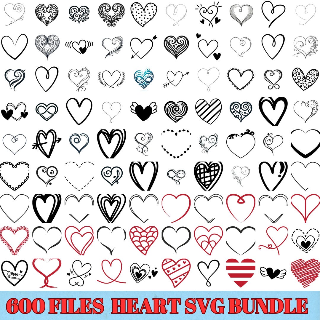 600 Heart Svg Bundle, Heart Svg Designs, Hand Drawn Heart Svg, Open ...