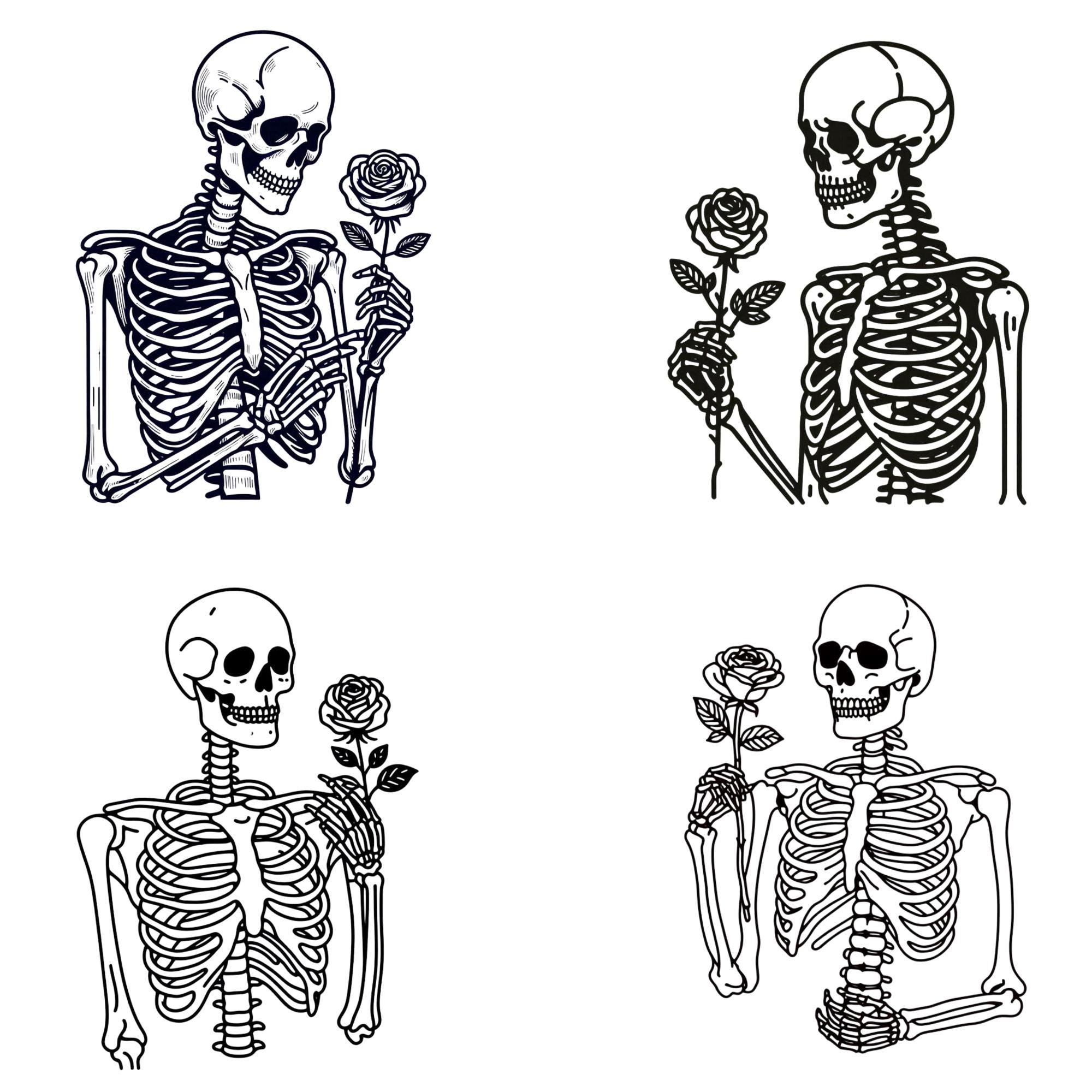 Romantic Skeleton With Rose Art Set | Gothic Skeleton Illustrations ...