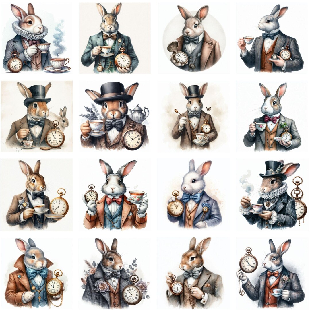 Gentleman Rabbit PNG Bundle | Vintage Tea Time Bunny Clipart ...