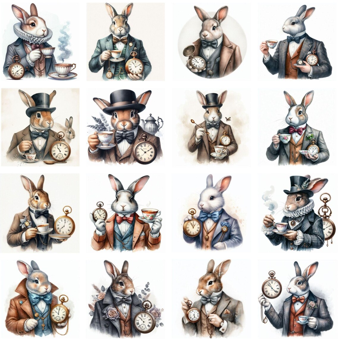 Gentleman Rabbit PNG Bundle Vintage Tea Time Bunny Clipart Victorian ...