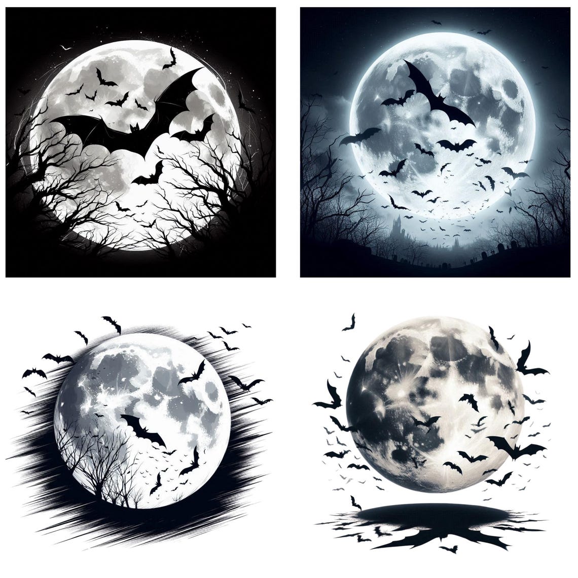 Full Moon With Bats PNG Spooky Halloween Clipart Gothic Moon and Bats ...