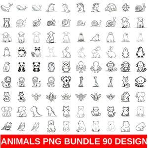 360 Animal Doodle PNG Bundle, Nursery Png, Cute Animal Png, Animal ...