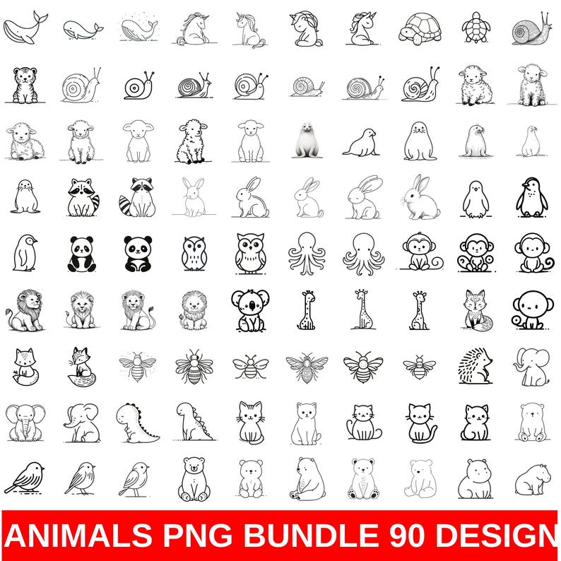 360 Animal Doodle PNG Bundle, Nursery Png, Cute Animal Png, Animal ...