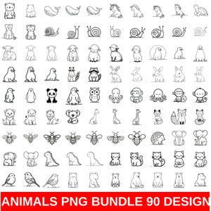 360 Animal Doodle PNG Bundle, Nursery Png, Cute Animal Png, Animal ...