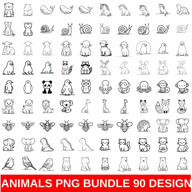 360 Animal Doodle PNG Bundle, Nursery Png, Cute Animal Png, Animal ...
