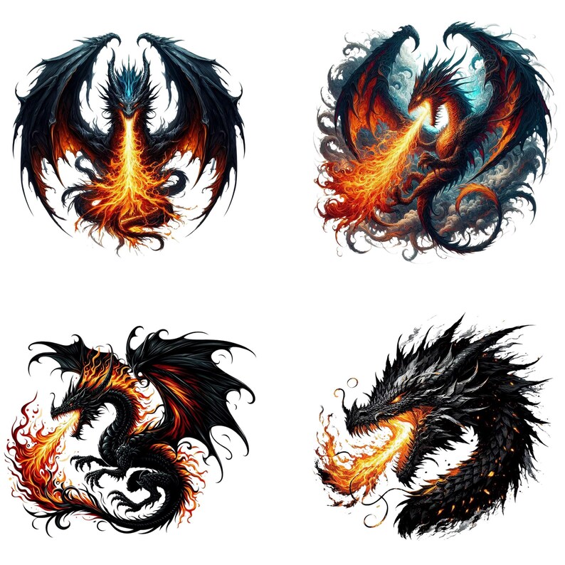 Fire Breathing Dragon PNG Bundle | Ai-generated Dragon Clipart ...