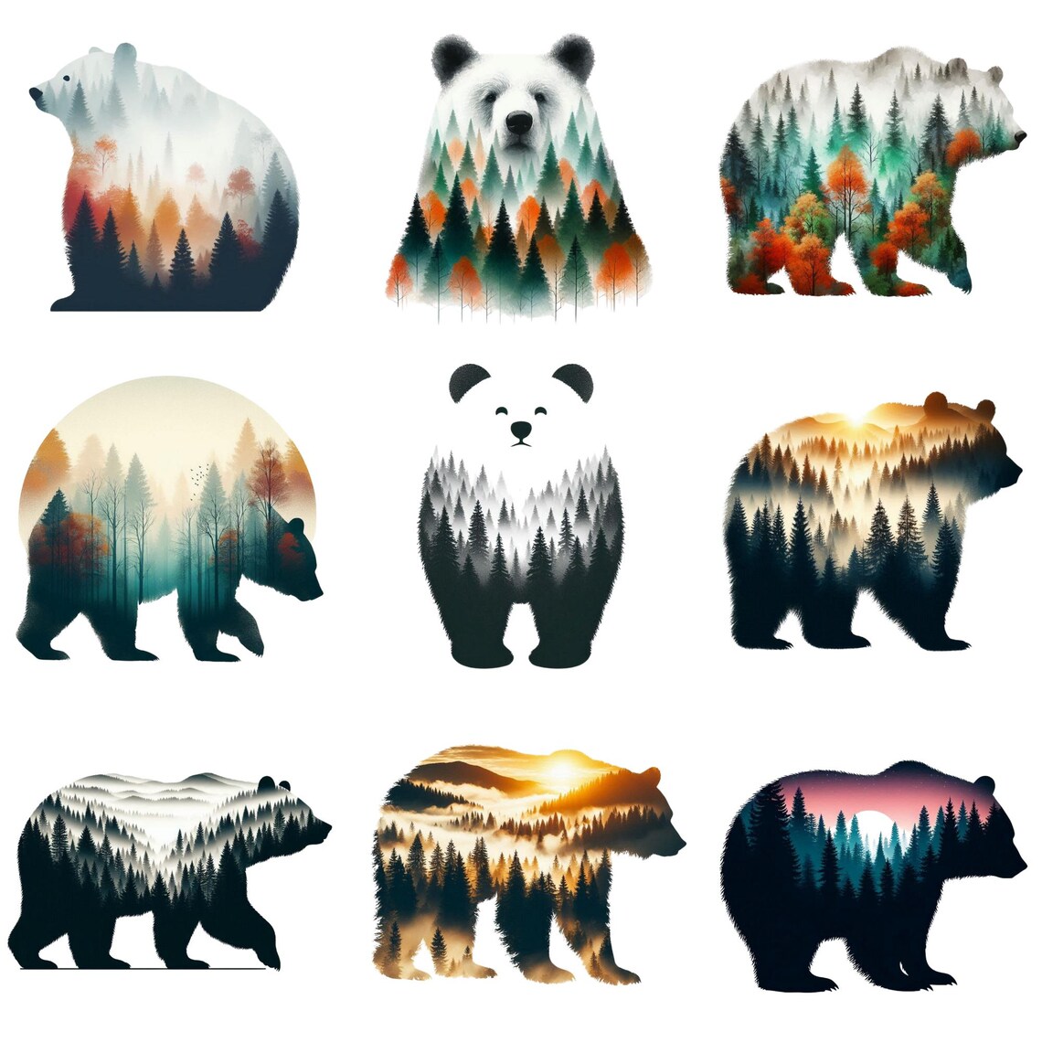 Forest Bear PNG Bundle | Ai-generated Nature-inspired Bear Clipart ...