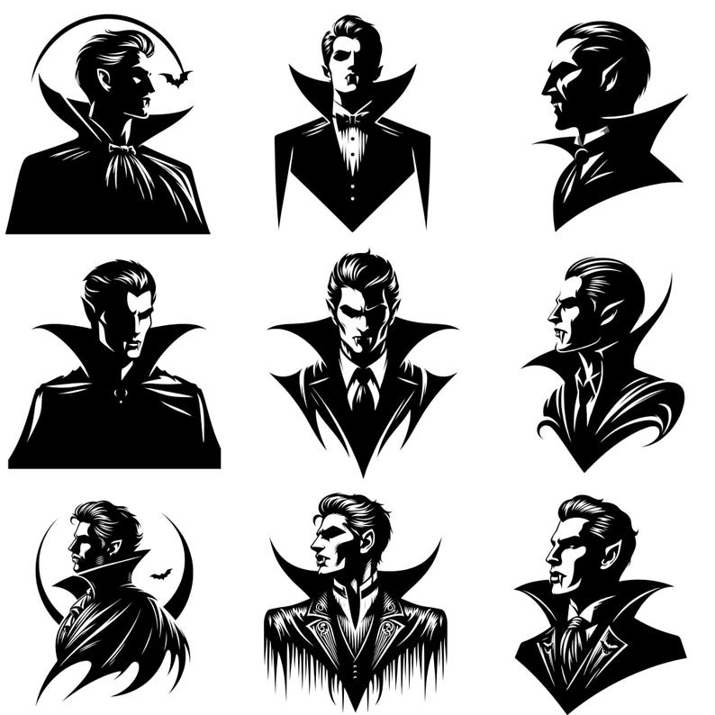 Dark Vampire Silhouette Art Set | Stylish and Dramatic Vampire ...