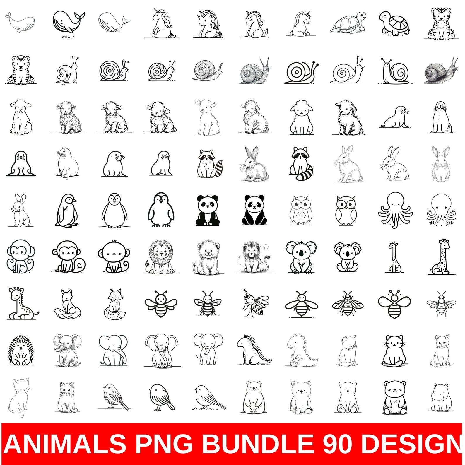 360 Animal Doodle PNG Bundle, Nursery Png, Cute Animal Png, Animal ...