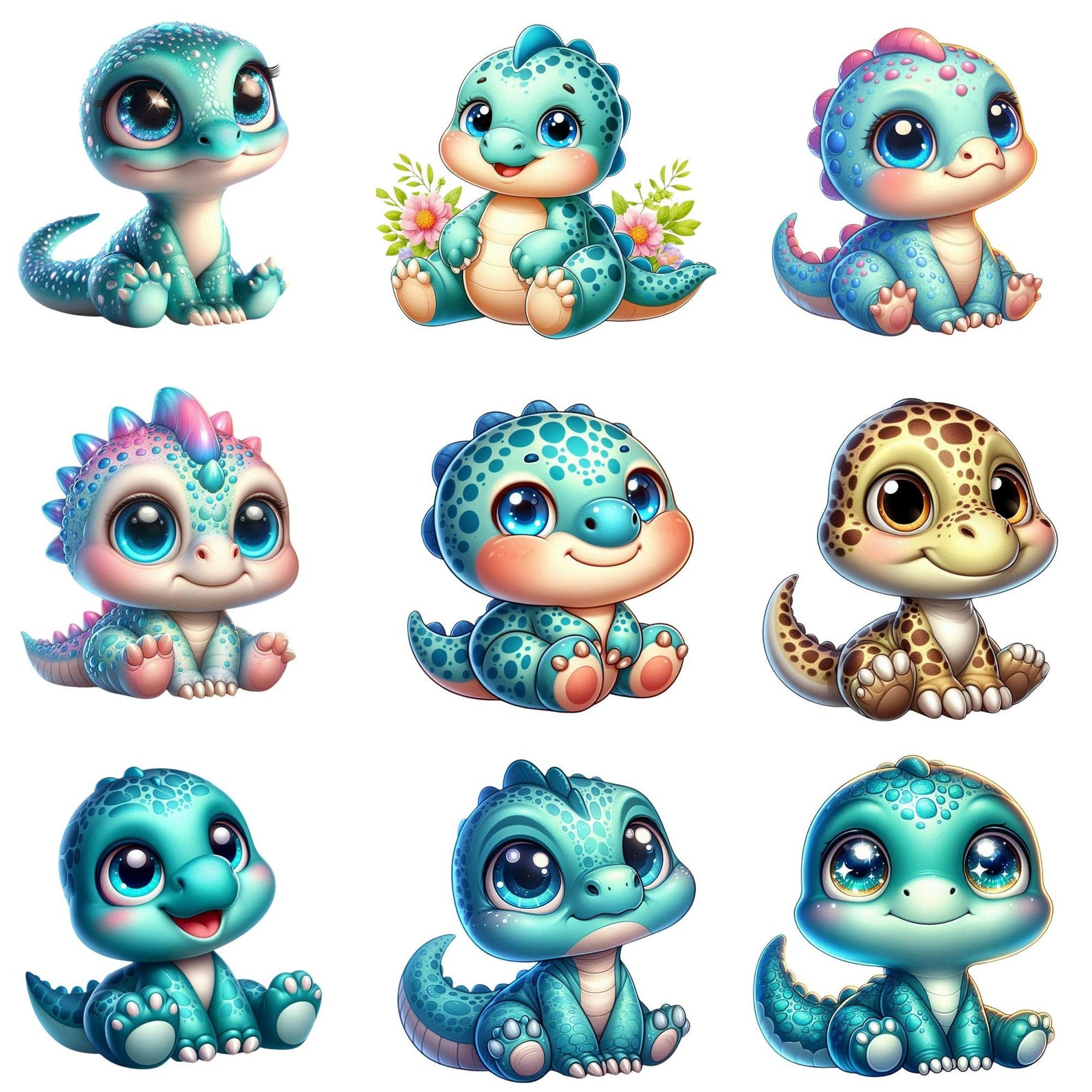 Cute Baby Dinosaur PNG Bundle Kawaii Dino Clipart Transparent ...