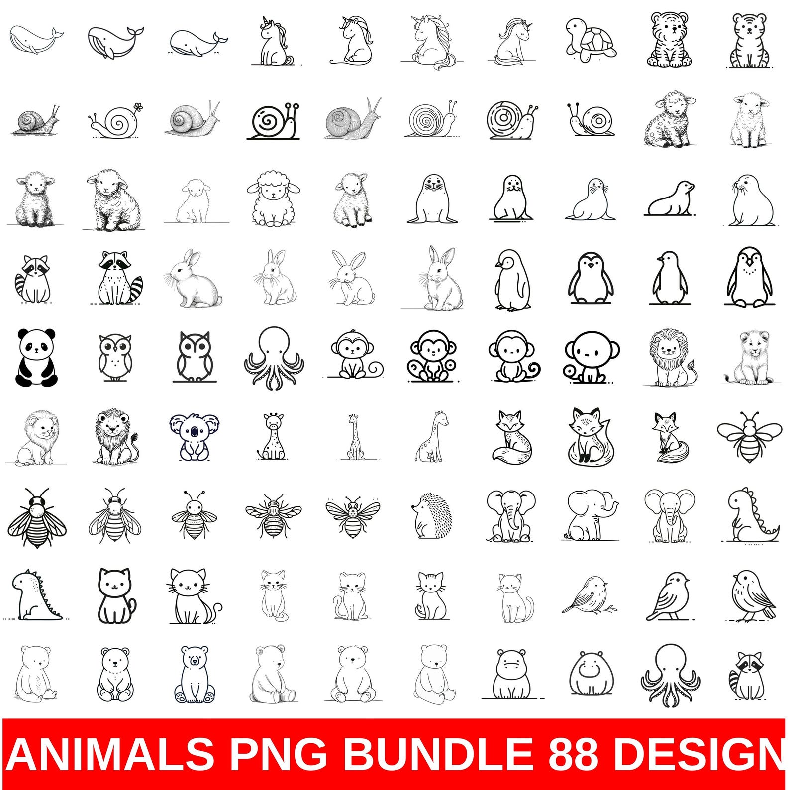 360 Animal Doodle PNG Bundle, Nursery Png, Cute Animal Png, Animal ...