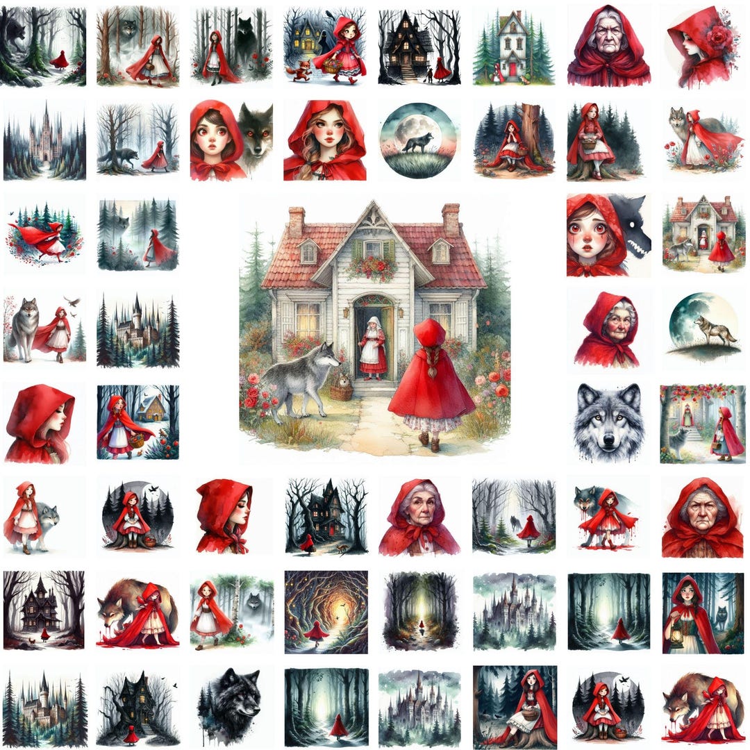 Little Red Riding Hood PNG Bundle | Fairytale Clipart Set | Vintage ...