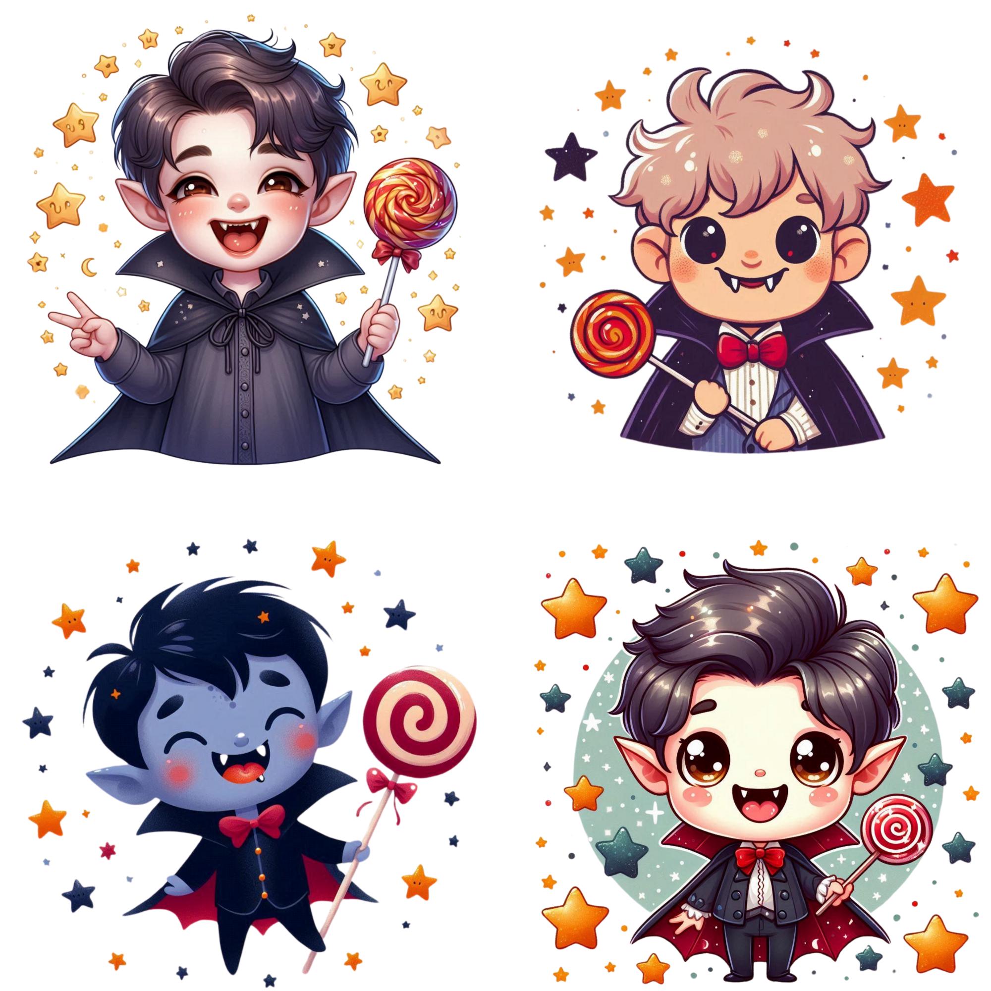 Cute Baby Vampire Art Set Adorable Chibi Vampires With Lollipops and ...