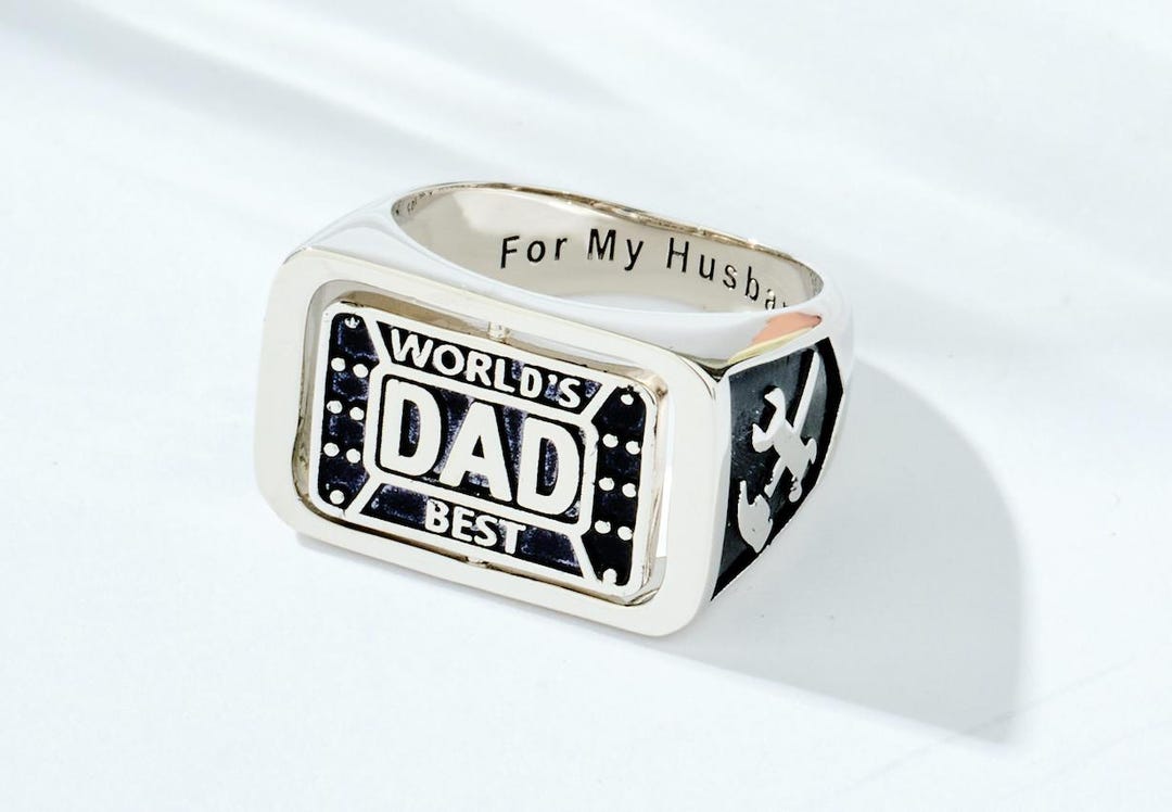 Custom Name Ring, Ring for Father, Ring for Dad, Ring for Husband, Ring for Boyfriend, Rotating ...