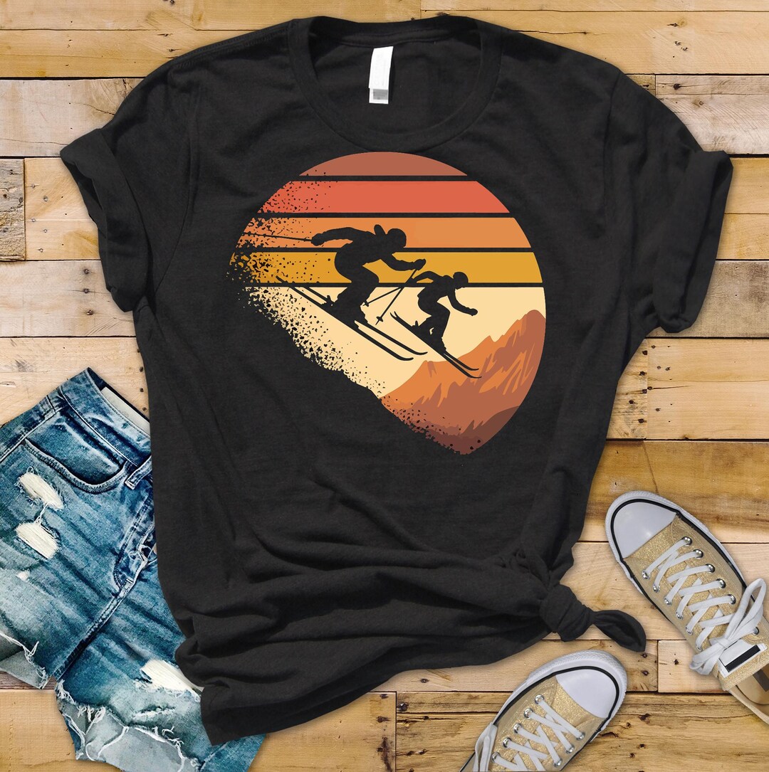 Retro Skiing PNG SVG, 70s Sunset Ski Design , Vintage Skiers Mountain ...