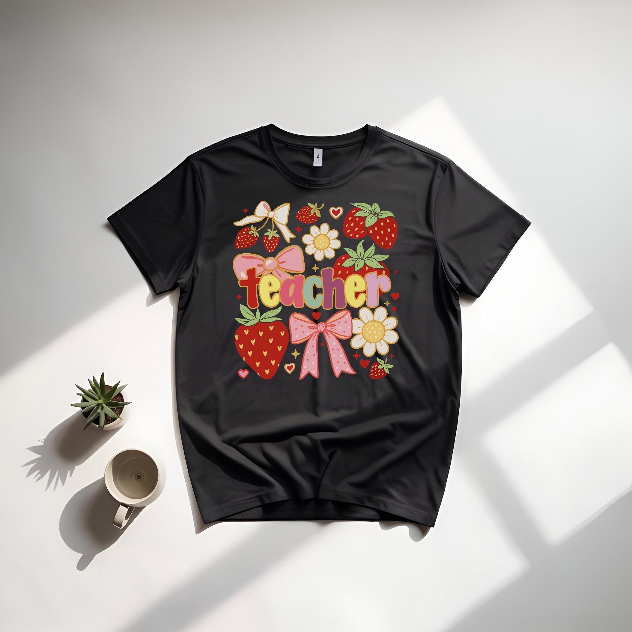 Teacher Strawberry SVG PNG – Cute Bow Daisy Back to School Shirt Design ...