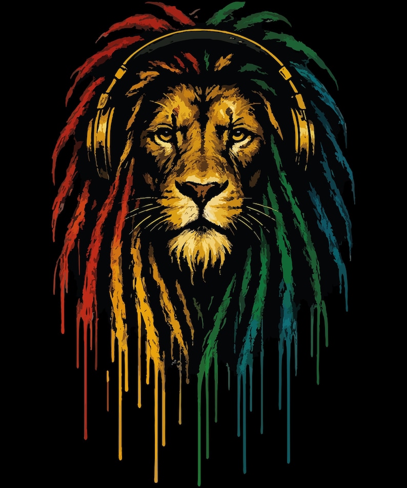 Rasta Lion SVG – Reggae Dreadlocks, Headphones Design (digital Download ...