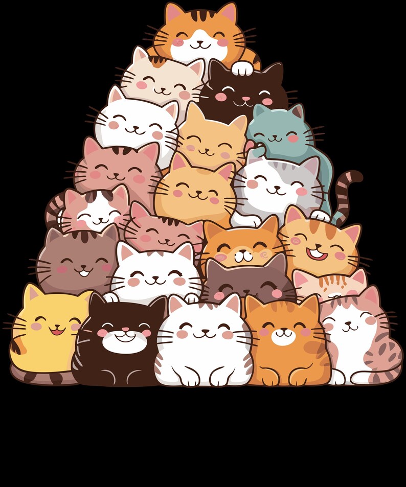 Cute Cartoon Cat Pyramid | Kawaii Cats PNG SVG | Digital Download for ...