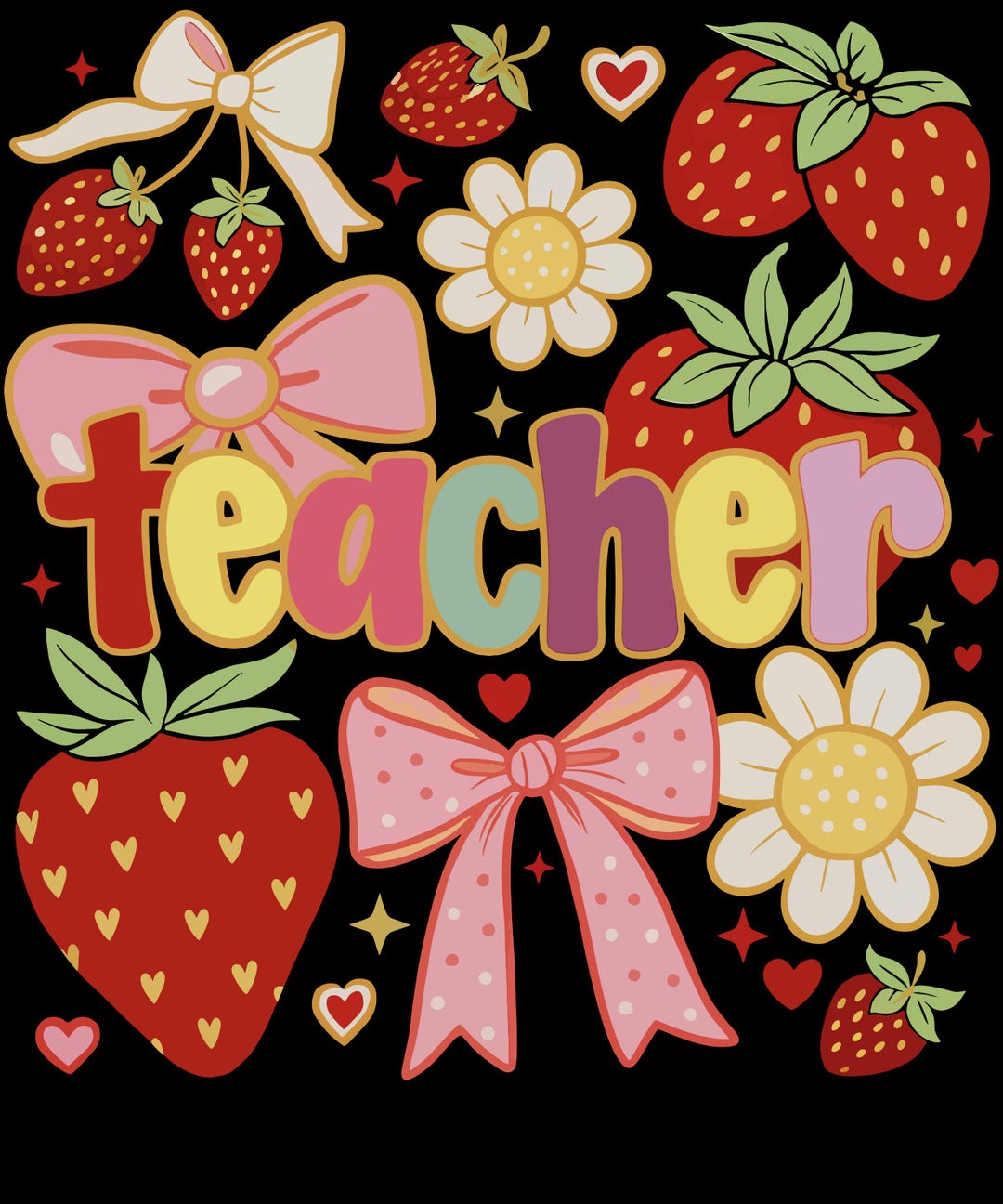 Teacher Strawberry SVG PNG – Cute Bow Daisy Back to School Shirt Design ...