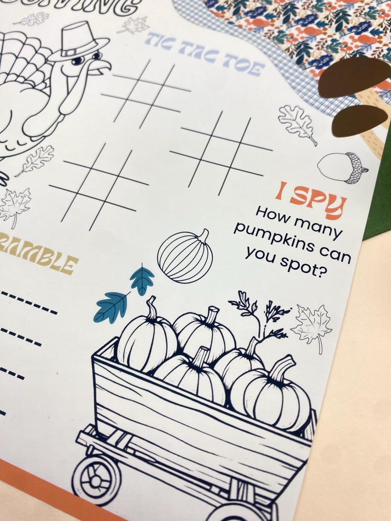 Thanksgiving Paper Placemats, Thanksgiving Party Favors, Thanksgiving ...