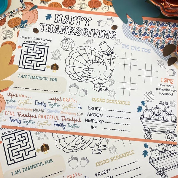 Thanksgiving Placemats for Kids - Etsy