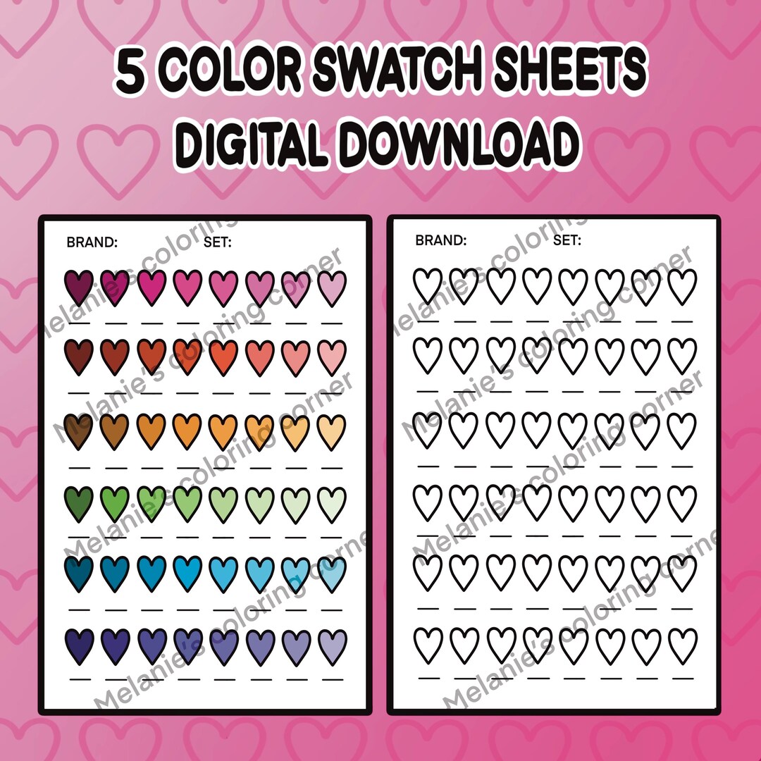 5 Blank Heart Color Swatch Charts - Digital Download - Etsy