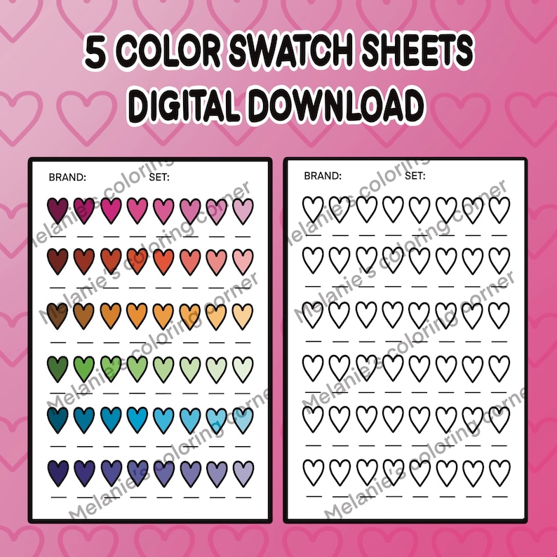 5 Blank Heart Color Swatch Charts - Digital Download - Etsy