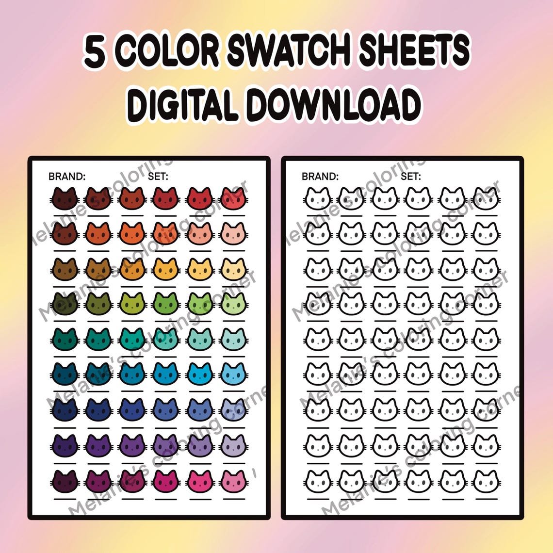 5 Blank Kitty Color Swatch Charts Digital Download - Etsy