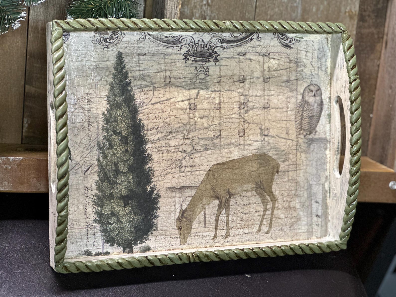 Rustic Wooden Tray: Buck & Pine Tree, French Country Decor - Etsy
