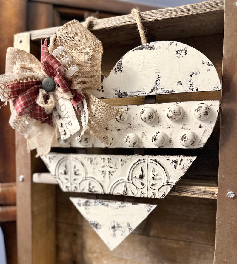 Rustic Wooden Heart Wall Hanging: Cottagecore Decor With Burlap Bow - Etsy