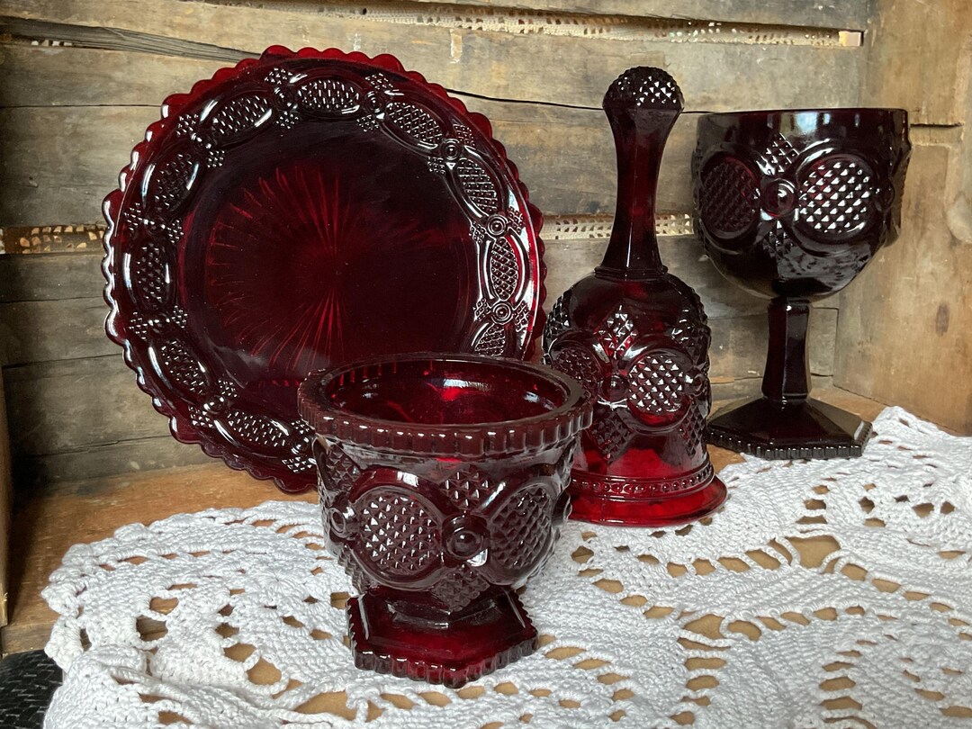 Vintage Avon Ruby Red Glassware Set, Cape Cod Roman Rosette Design - Etsy