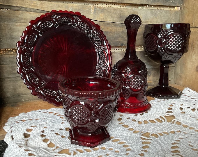 Vintage Avon Ruby Red Glassware Set, Cape Cod Roman Rosette Design - Etsy