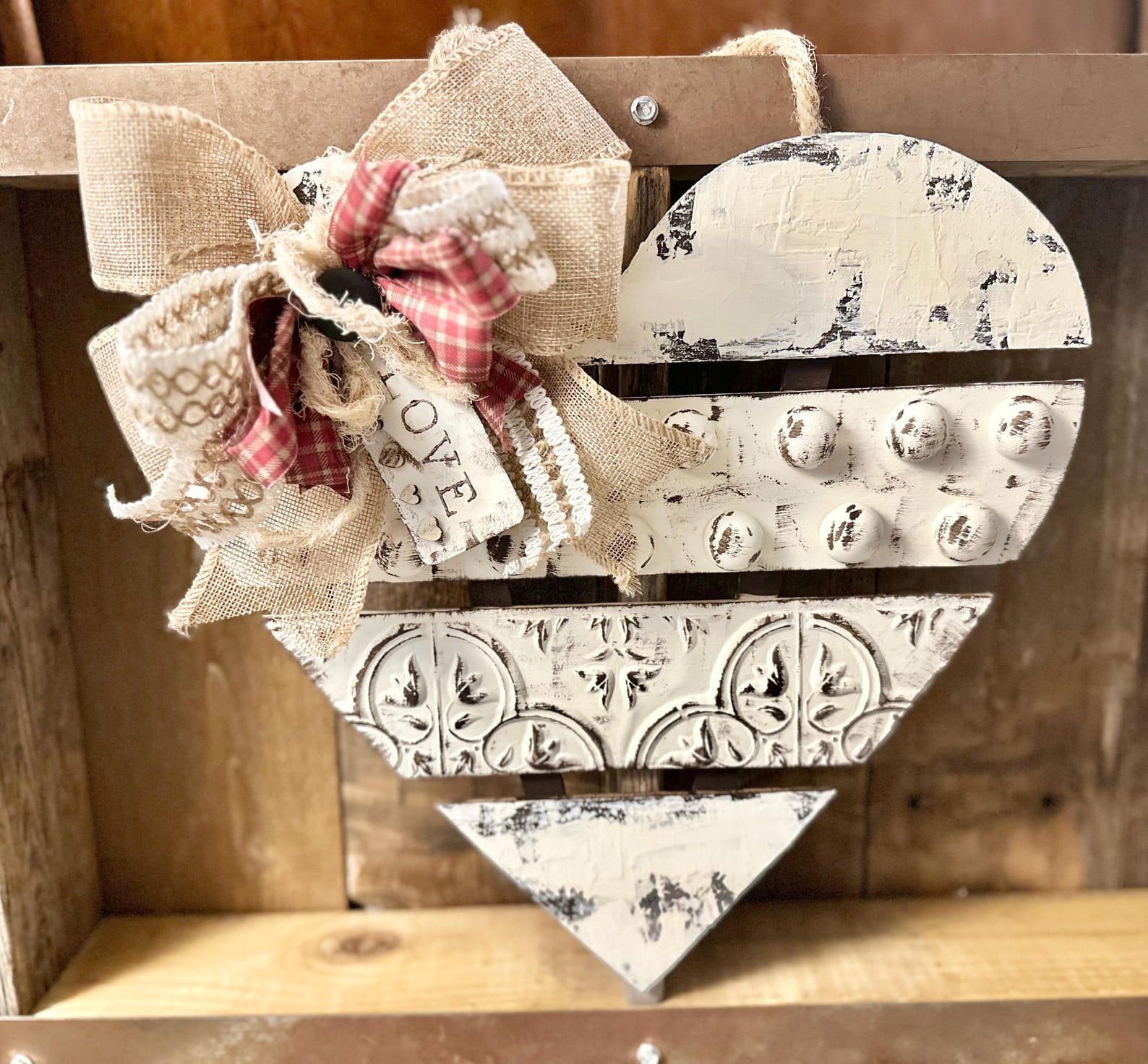 Rustic Wooden Heart Wall Hanging: Cottagecore Decor With Burlap Bow - Etsy