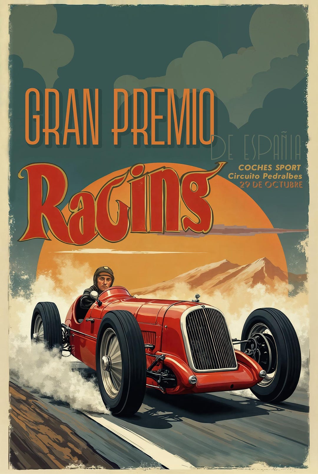 Vintage Auto Racing Poster, Auto Racing Art, Vintage Car Racing, Art ...