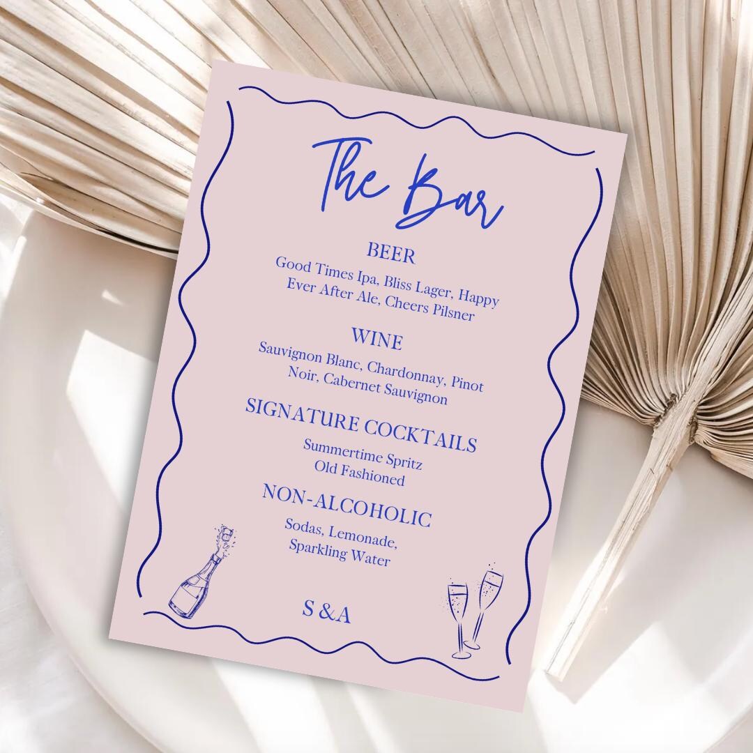 Wavy Bar Sign, Wedding Bar Sign, Event Bar Menu, Editable Bar Menu - Etsy