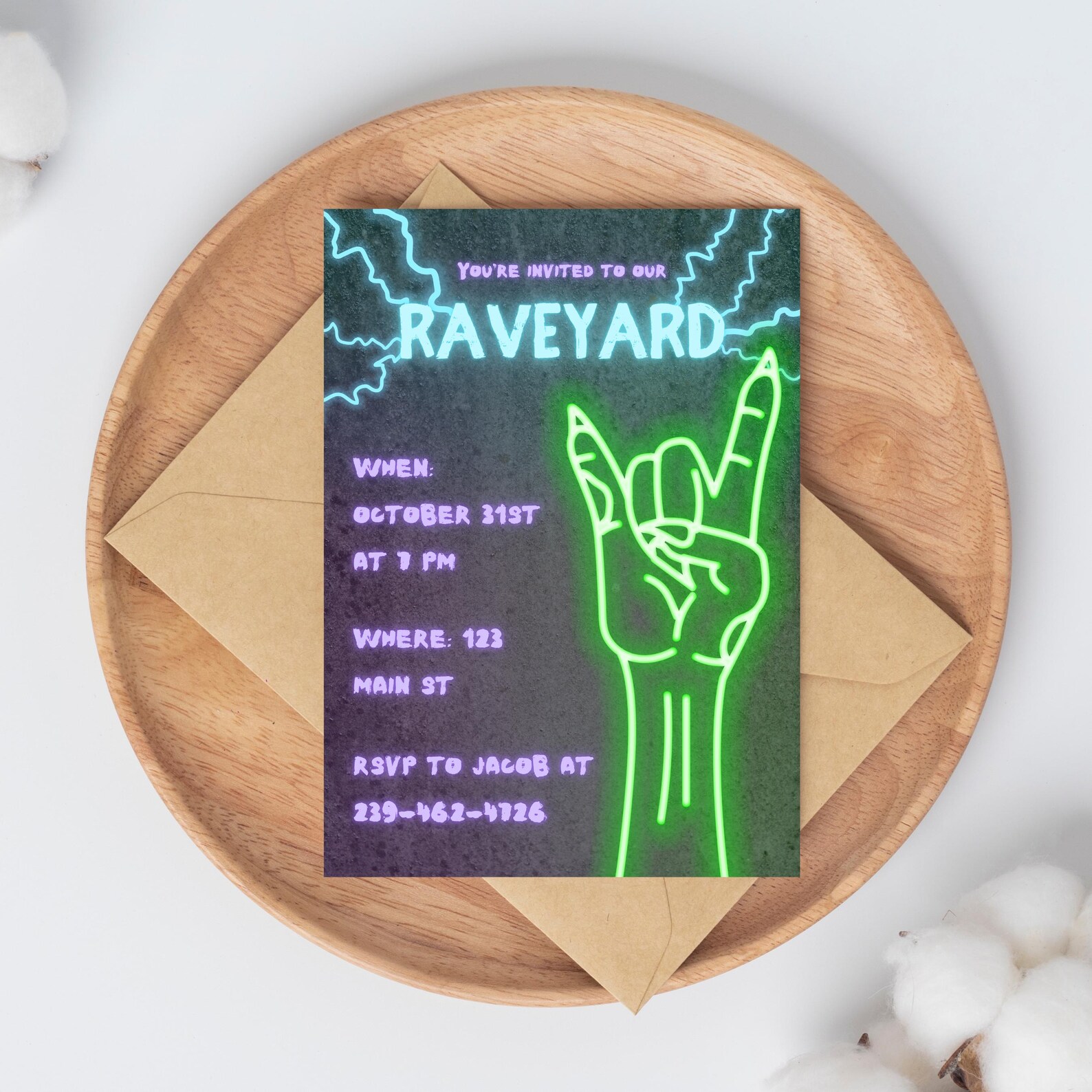 Rave Halloween Glow Party Invitation Canva Template, Editable Flyer for ...