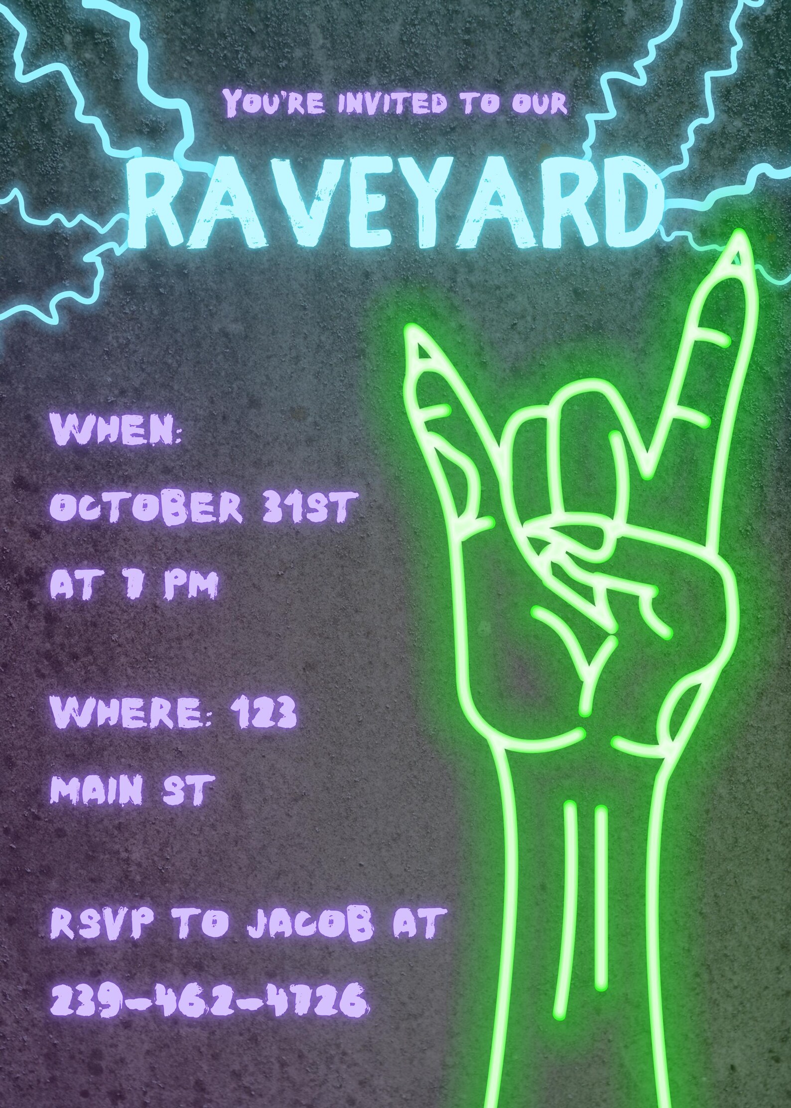 Neon Halloween Rave Party Invitation: Editable Canva Template (instant ...