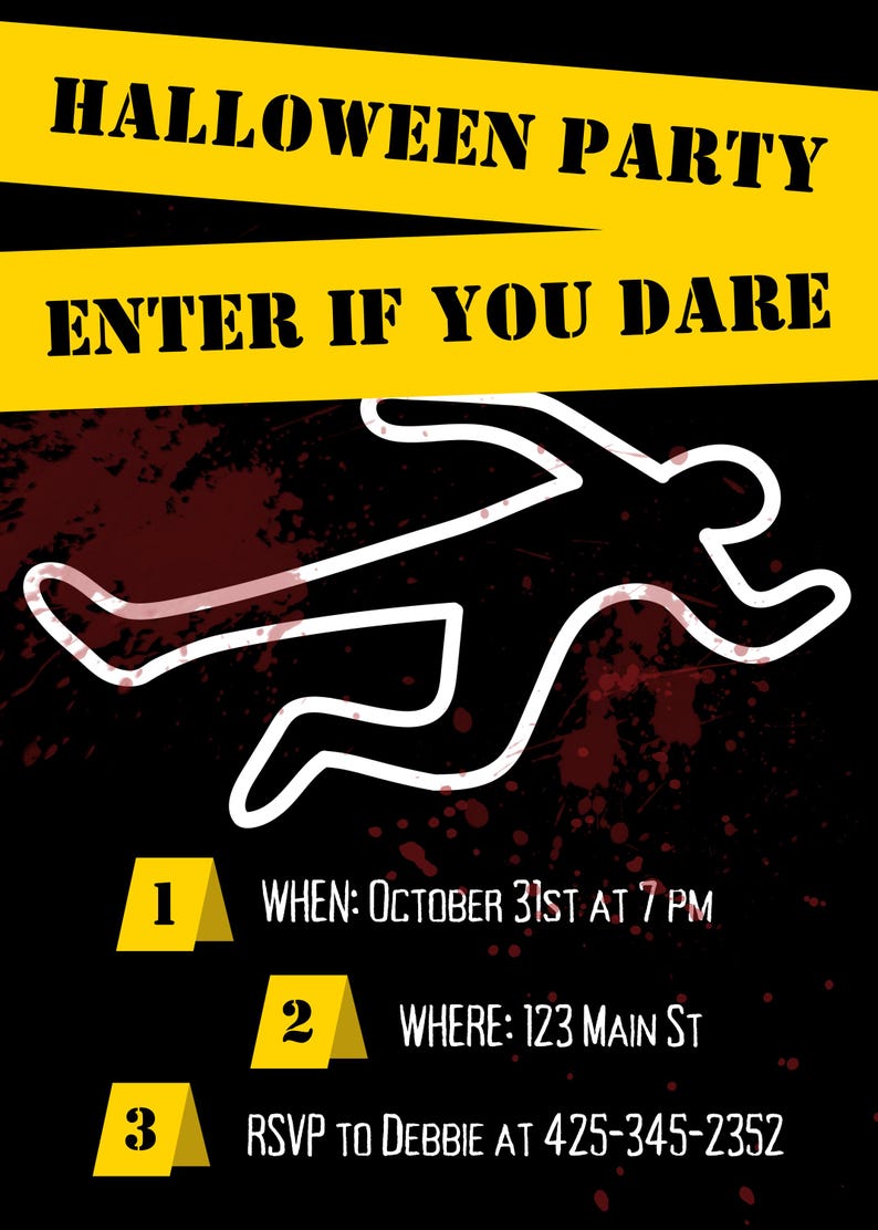 Crime Scene Halloween Party Invitation Canva Template, Slasher Murder ...