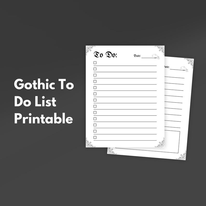 Gothic to Do List Printable, Moody Dark Academia Organizational Notepad ...