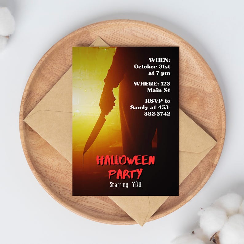 Slasher Movie Halloween Party Invitation: 80s Horror Flyer (canva ...