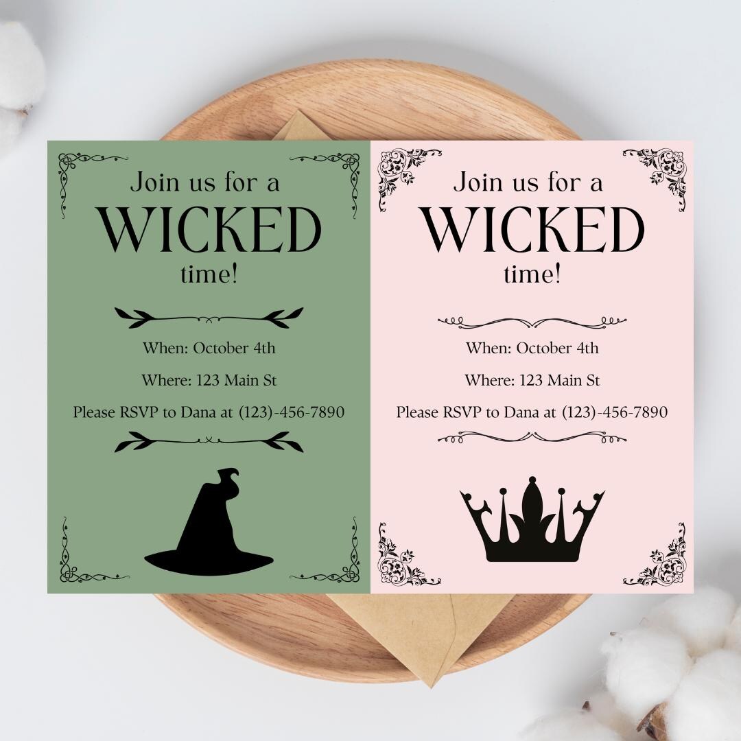 Wicked Party Invitation Canva Template, Elphaba and Glinda Party Flyers ...