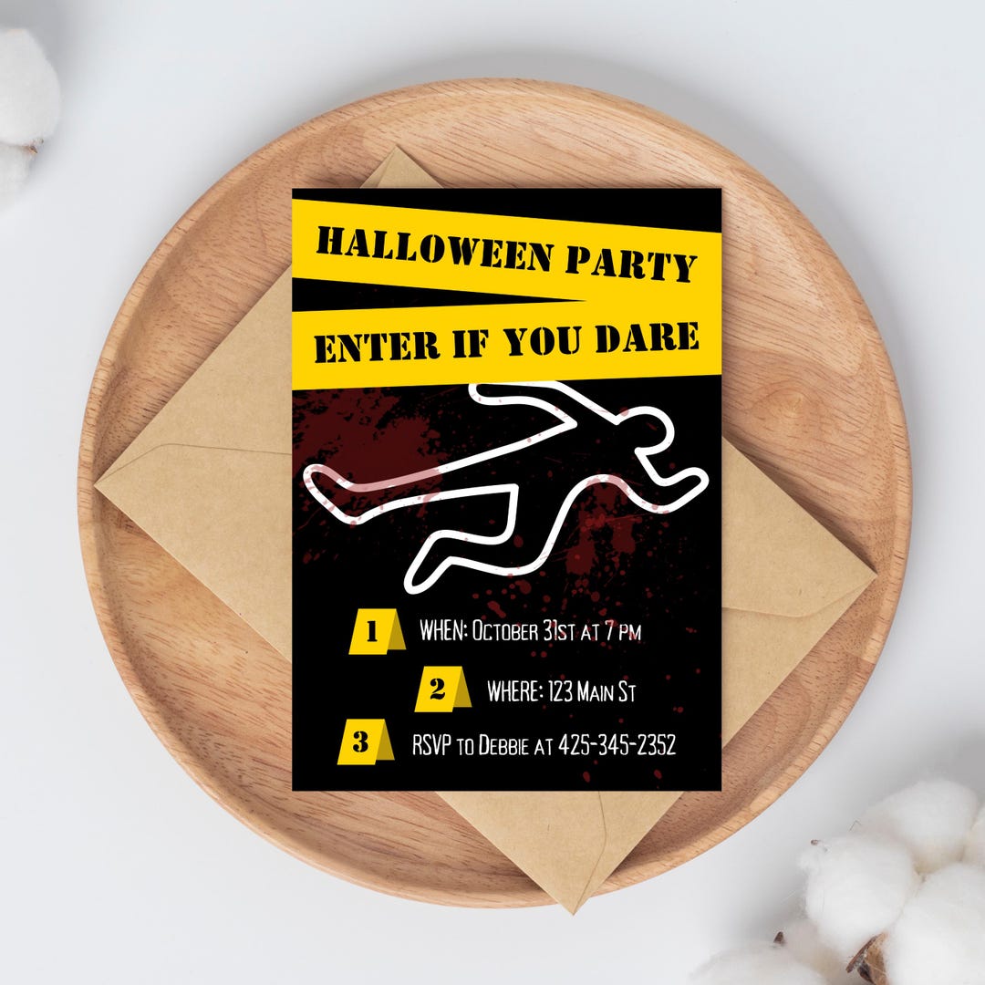Crime Scene Halloween Party Invitation Canva Template, Slasher Murder ...