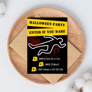 Crime Scene Halloween Party Invitation Canva Template, Slasher Murder ...