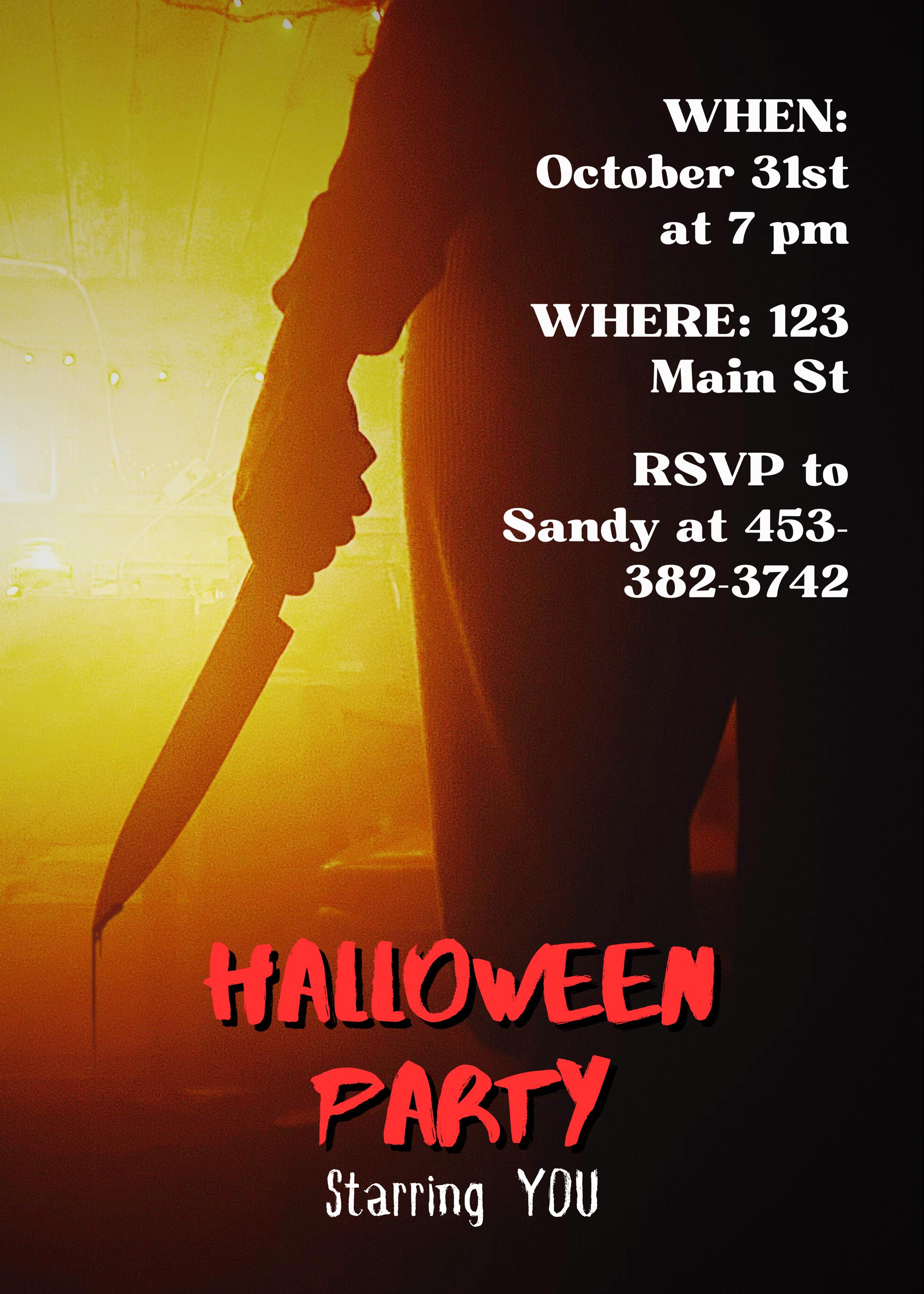 Slasher Movie Halloween Party Invitation: 80s Horror Flyer (canva ...
