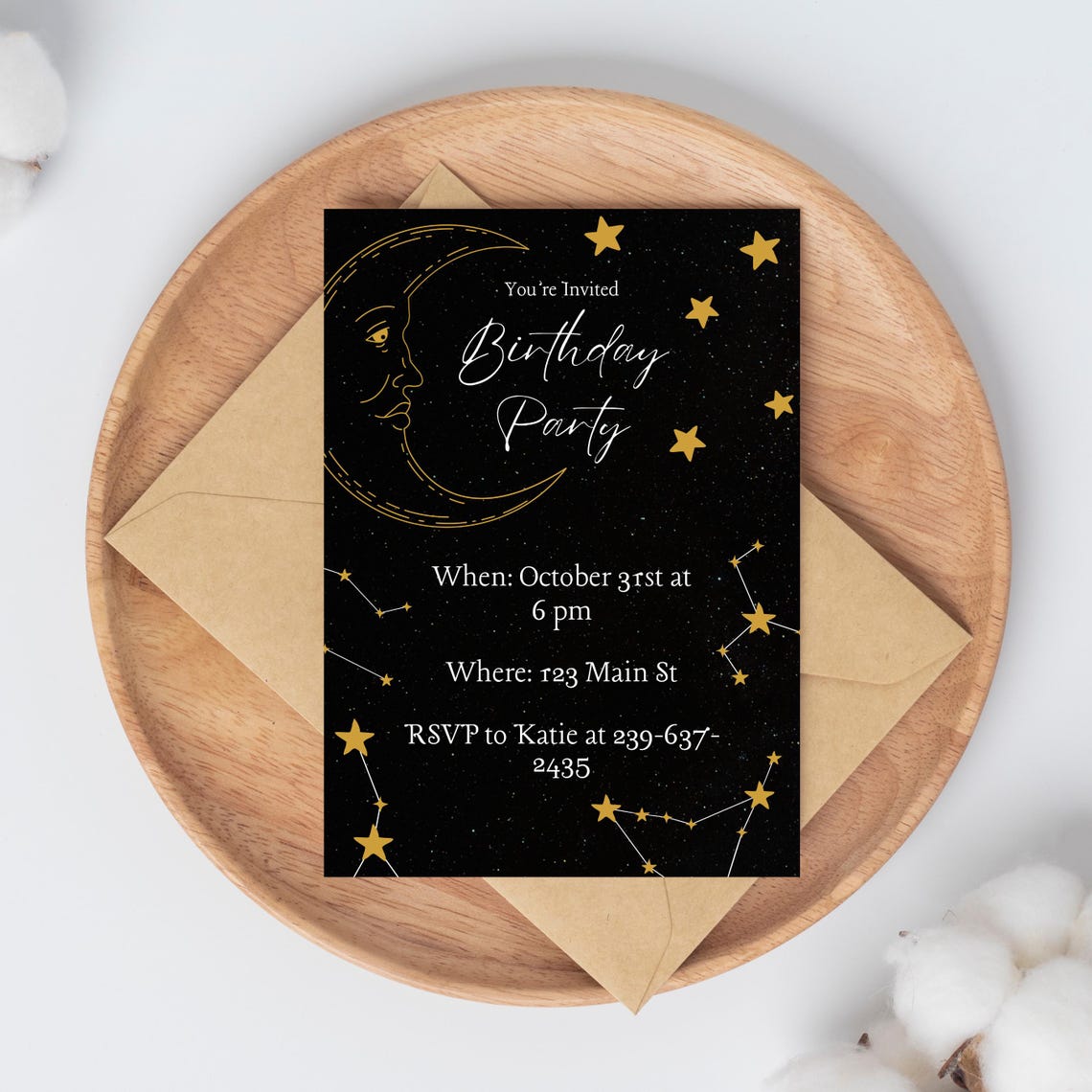 Celestial Birthday Party Invitation Template, Starry Halloween Flyer ...