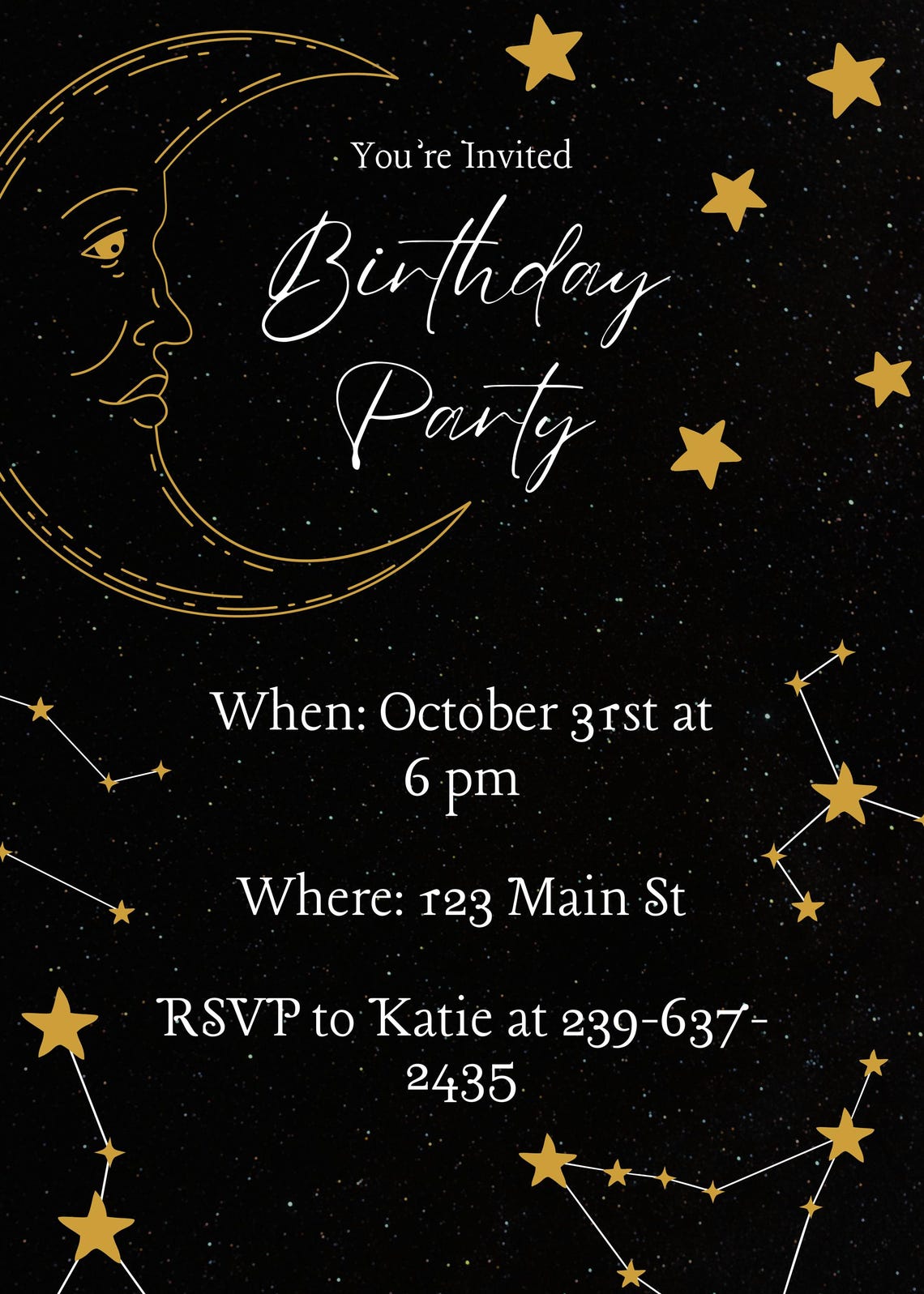 Celestial Birthday Party Invitation Template, Starry Halloween Flyer ...