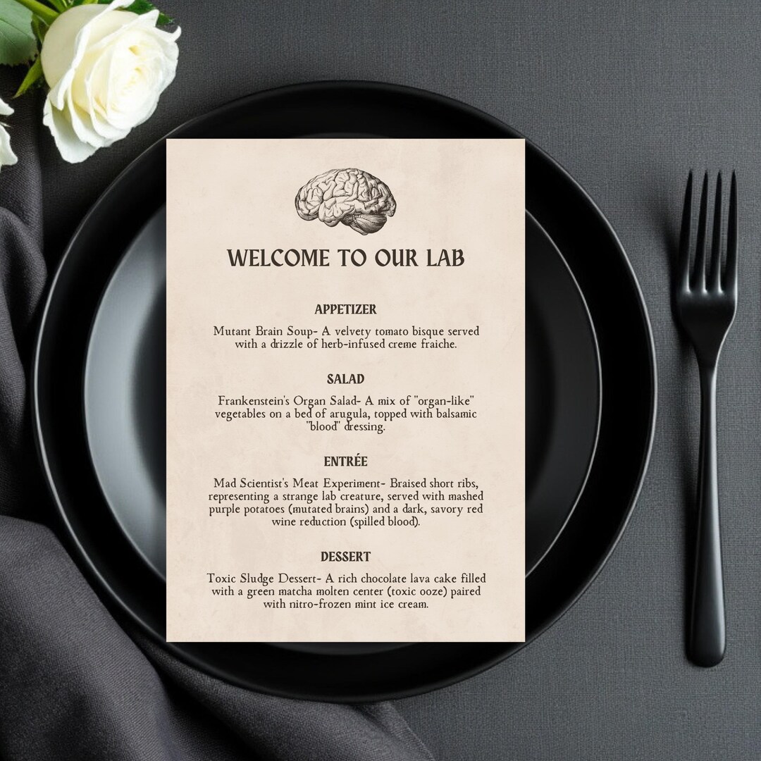 Mad Scientist Halloween Dinner Party Menu Canva Template, Two Sizes ...