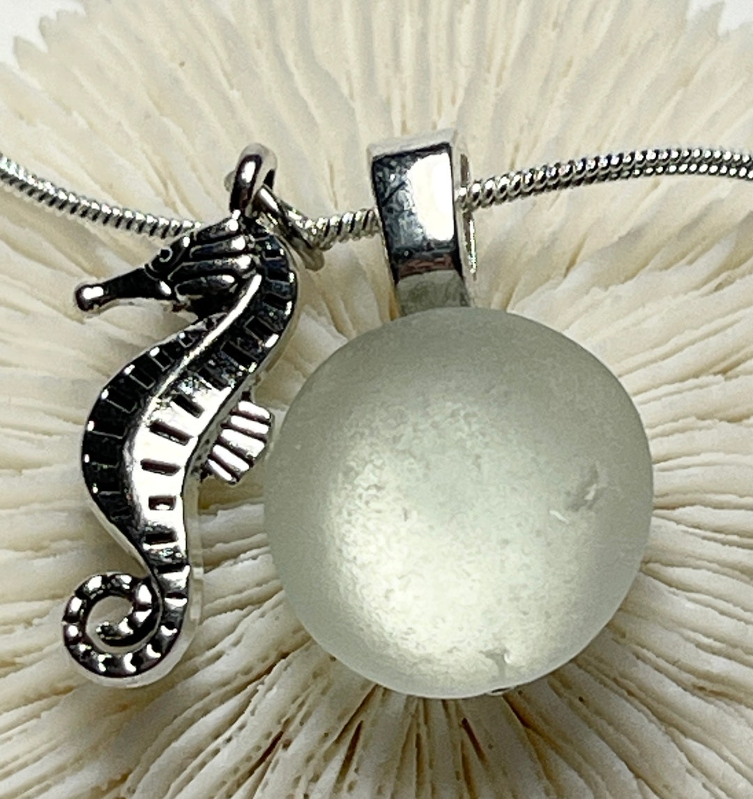 Genuine White Pacific Ocean Seaglass Marble Necklace, Sea Marble ...